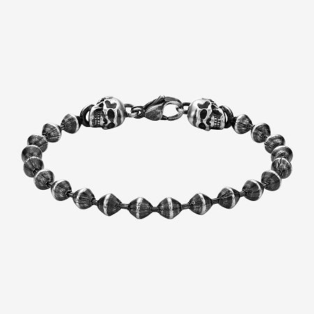 Click here for Mens Stainless Steel Skull Beaded Bracelet  One Si... prices