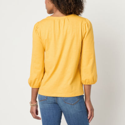 St. John's Bay Womens Split Crew Neck 3/4 Sleeve Blouse - JCPenney