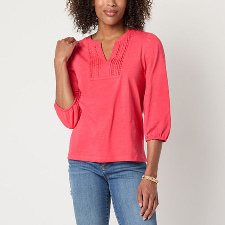 Click here for St. Johns Bay Womens Split Crew Neck 3/4 Sleeve Bl... prices
