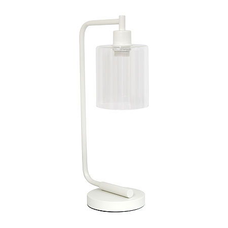 Simple Designs Bronson Antique Style Industrial Iron Lantern Desk Lamp with Glass Shade - White
