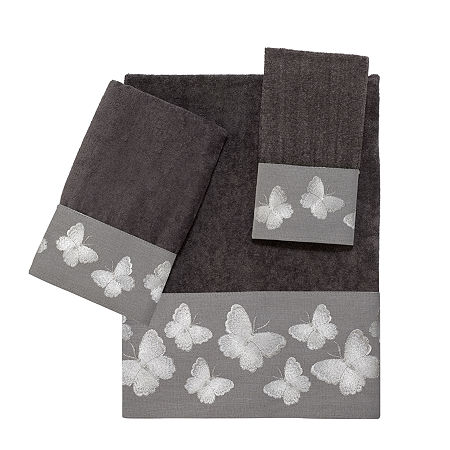 Avanti Yara Butterfly Bordered Cotton Bath Towel  27 x 50 - Granite