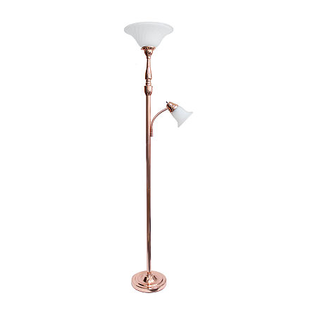 Elegant Designs 2 Light Mother Daughter Floor Lamp with White Marble Glass - Rose Gold