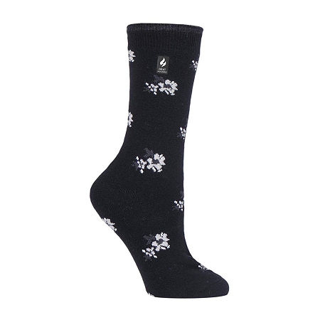 Heat Holders Womens Ultra Lite Bellis Floral Crew Socks - Black