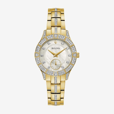 Bulova Crystal Womens Crystal Accent Gold Tone Stainless Steel Bracelet ...