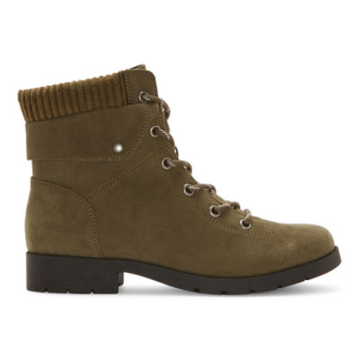 St. John's Bay Womens Yumma Stacked Heel Lace Up Boots, Color: Olive ...