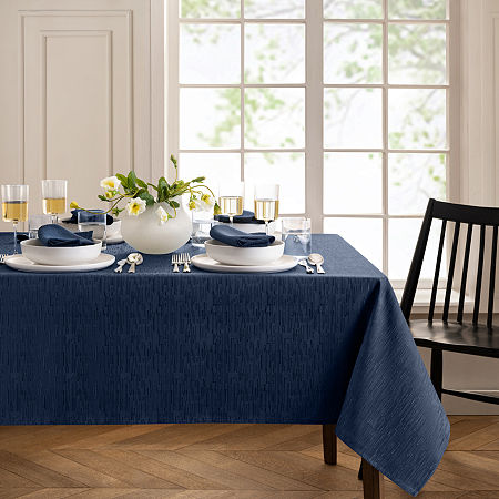 Continental Solid Texture Water and Stain Resistant Tablecloth  60 x 84 - Navy