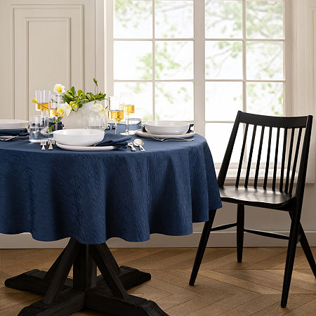 Continental Solid Texture Water and Stain Resistant Tablecloth  60 x 84 Oval - Navy