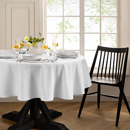 Continental Solid Texture Water and Stain Resistant Tablecloth  60 x 84 Oval - White