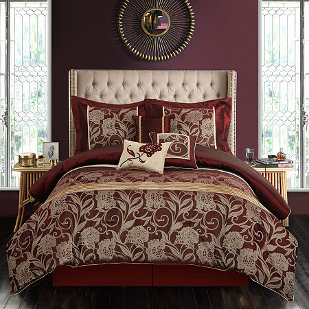 Stratford Park Mollybee 7-Piece Comforter Set  California King - Red Gold