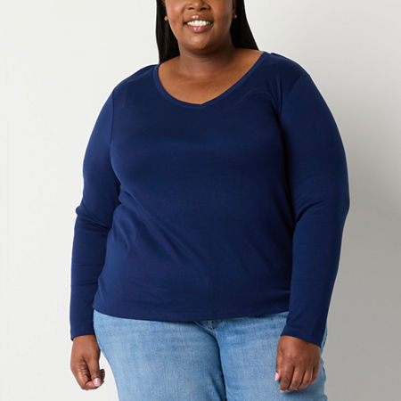 Click here for St. Johns Bay Womens V Neck Plus T-Shirt  3x  Blue prices