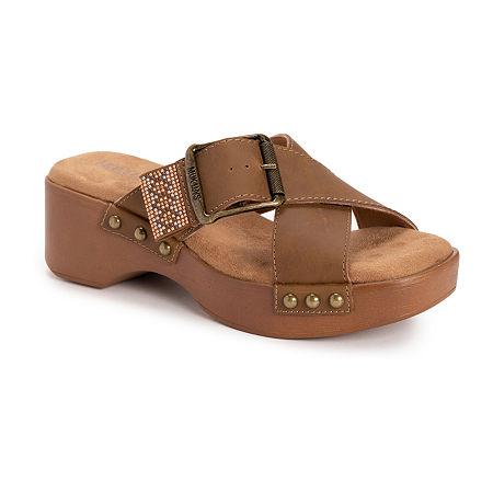 Muk Luks Womens Charlotte Sandal - Brown crazy horse