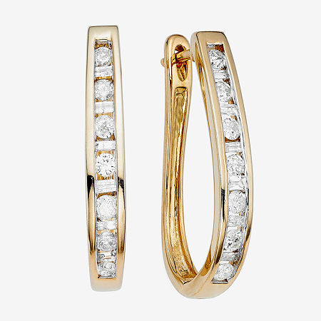 Click here for 1/2 CT.T.W. Natural Diamond 10K Yellow Gold Hoop E... prices