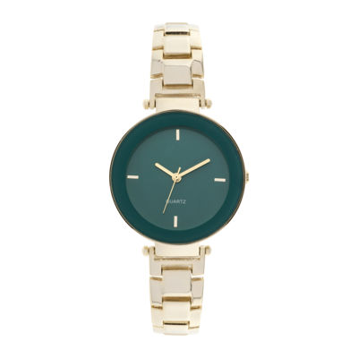 Ladies Gold/Clear Bracelet Watch, Color: Gold/green