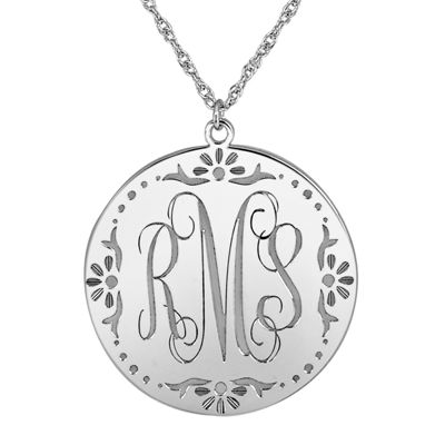 Personalized Sterling Silver Vine Monogram Initials Coin Pendant ...