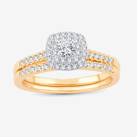 Click here for 1/2 CT.T.W. Natural Diamond Halo Bridal Set 10K or... prices