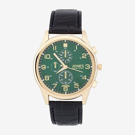 Click here for Jones N.Y. Mens Chronograph Black Leather Strap Wa... prices