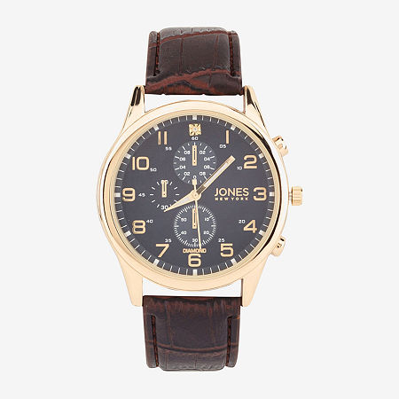 Click here for Jones N.Y. Mens Chronograph Brown Leather Strap Wa... prices