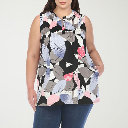 White Mark Plus Size Pleated Front Sleeveless Tunic Top - Pink
