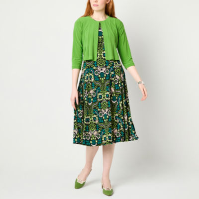 Danny & Nicole Womens Medallion Midi Jacket Dress, Color: Avocado Black ...