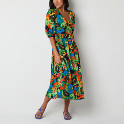 52seven Womens Elbow Sleeve Floral Maxi Dress, Color: Gold Multi - JCPenney