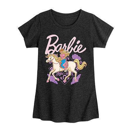 Barbie Big Girls Cowgirl Horse Graphic Short Sleeve T-Shirt - Black