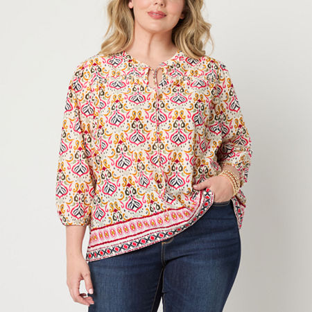 Click here for St. Johns Bay Womens Plus Split Tie Neck 3/4 Sleev... prices