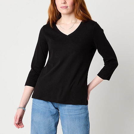Click here for St. Johns Bay Womens V Neck 3/4 Sleeve Tall T-Shir... prices