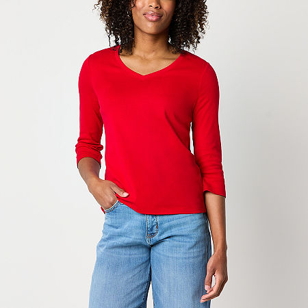 Click here for St. Johns Bay Womens V Neck 3/4 Sleeve Tall T-Shir... prices