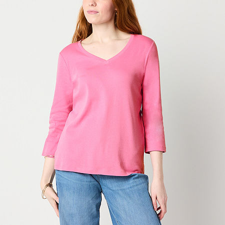 Click here for St. Johns Bay Womens V Neck 3/4 Sleeve Tall T-Shir... prices