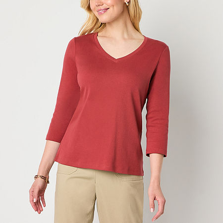 Click here for St. Johns Bay Womens V Neck 3/4 Sleeve Tall T-Shir... prices