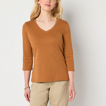 Click here for St. Johns Bay Womens V Neck 3/4 Sleeve Tall T-Shir... prices