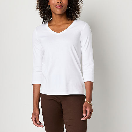 Click here for St. Johns Bay Womens V Neck 3/4 Sleeve Tall T-Shir... prices