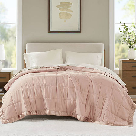 Madison Park Windom Lightweight Down Alternative Satin Trim Blanket  King - Blush