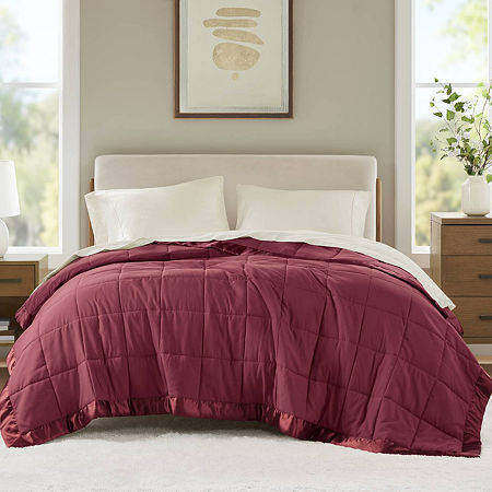 Madison Park Windom Lightweight Down Alternative Satin Trim Blanket  Full/Queen - Burgundy
