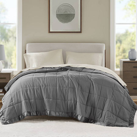 Madison Park Windom Lightweight Down Alternative Satin Trim Blanket  Full/Queen - Charcoal