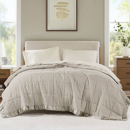 Madison Park Windom Lightweight Down Alternative Satin Trim Blanket  Twin - Grey