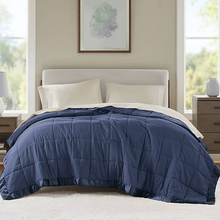 Madison Park Windom Lightweight Down Alternative Satin Trim Blanket  Full/Queen - Navy