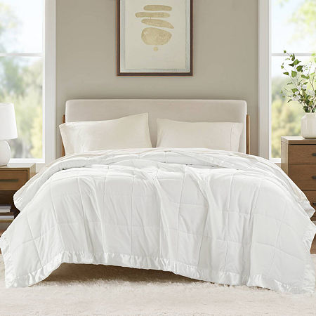 Madison Park Windom Lightweight Down Alternative Satin Trim Blanket  Full/Queen - White