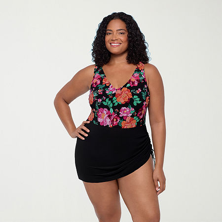 Click here for Trimshaper Womens Floral Plus Swim Dress  16w  Bla... prices