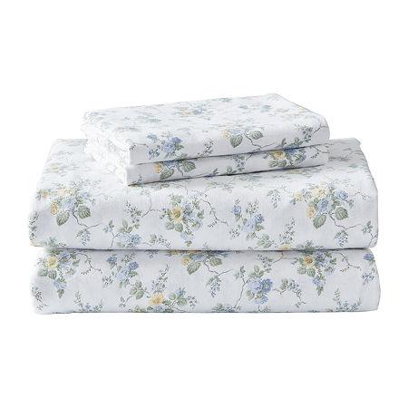 Laura Ashley Cotton Flannel 4 Piece Sheet Set  Full - Le Fleur Blue