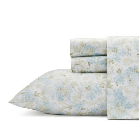 Closeout! Laura Ashley 300 Thread Count Cotton Sateen 4-Pc. Sheet Set  King - Rena