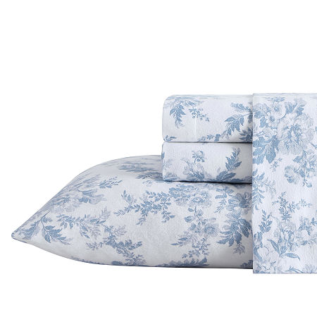 Laura Ashley Cotton Flannel 4-Piece Sheet Set  King - Vanessa Blue