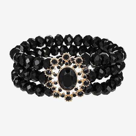 Click here for Bijoux Bar Gold Tone Womens Black Glass Stretch Br... prices