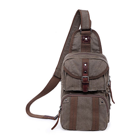 Click here for Tsd Brand Sunset Cove Canvas Sling Bag - Green prices