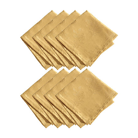 Elrene Elegant Woven Leaves Jacquard Damask Napkin  Set of 8 - Gold