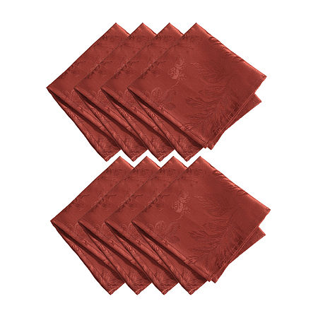 Elrene Elegant Woven Leaves Jacquard Damask Napkin  Set of 8 - Spice Red