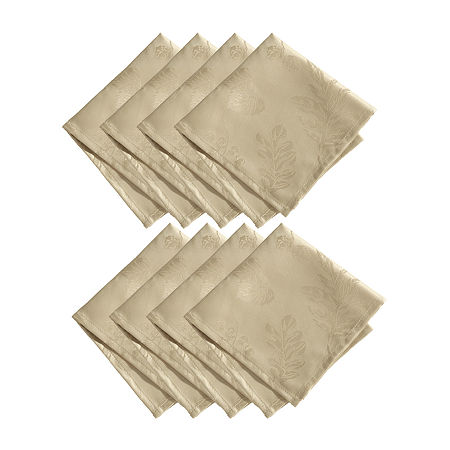 Elrene Elegant Woven Leaves Jacquard Damask Napkin  Set of 8 - Taupe