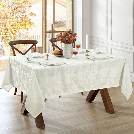 Elrene Elegant Woven Leaves Jacquard Damask Tablecloth  60 x 102 - Ivory