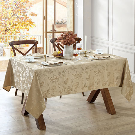 Elrene Elegant Woven Leaves Jacquard Damask Tablecloth  60 x 84 Rectangle - Taupe