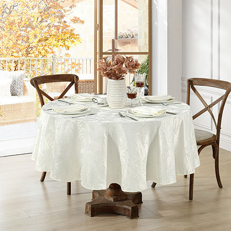 Elrene Elegant Woven Leaves Jacquard Damask Tablecloth  60x84 Oval - Ivory